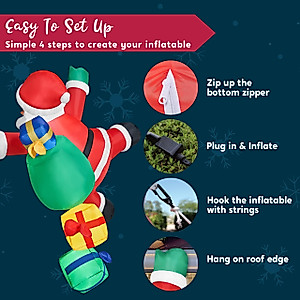Joiedomi 6 FT Tall Christmas Inflatable Climbing Santa with Gift Bags, Blow Up Xmas Hanging Santa Outdoor Decorations with Build-in LEDs for Xmas Party Decor Yard Outside Garden Holiday Decorations