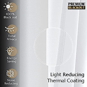jinchan 100% Blackout White Curtains 90 Inches Long for Bedroom Living Room Linen Textured Room Darkening Thermal Insulated Grommet Top Window Treatment Drapes 2 Panels