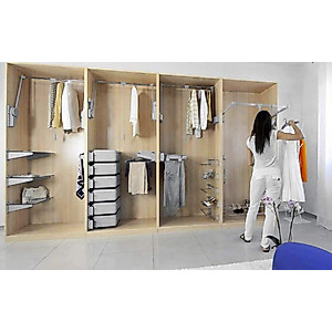 Wood Technology SuperLift Pull Down Closet Rod System, Grey, with Side-Mounted Multi-position Tensioners for Wardrobe Storage