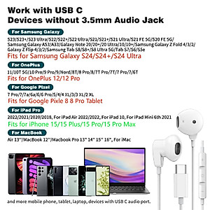 HGCXING USB C Headphone for iPhone 16 15 Pro Max Samsung S25 Ultra S24 FE Galaxy Tab S10+, HiFi Stereo Type C Earphone with Microphone, Wired Earbuds with Volume Control for iPad 10 Google Pixel 9 Pro