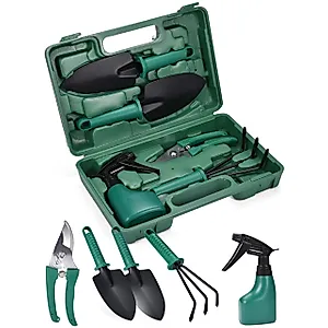 Garden Tool Set 5pcs - Gardening Hand Tools - Garden Kit, Tool Box Set for Yard or Indoor Gardening - Small Garden Planting Tools - Garden Essentials - Gift for Garden Lovers