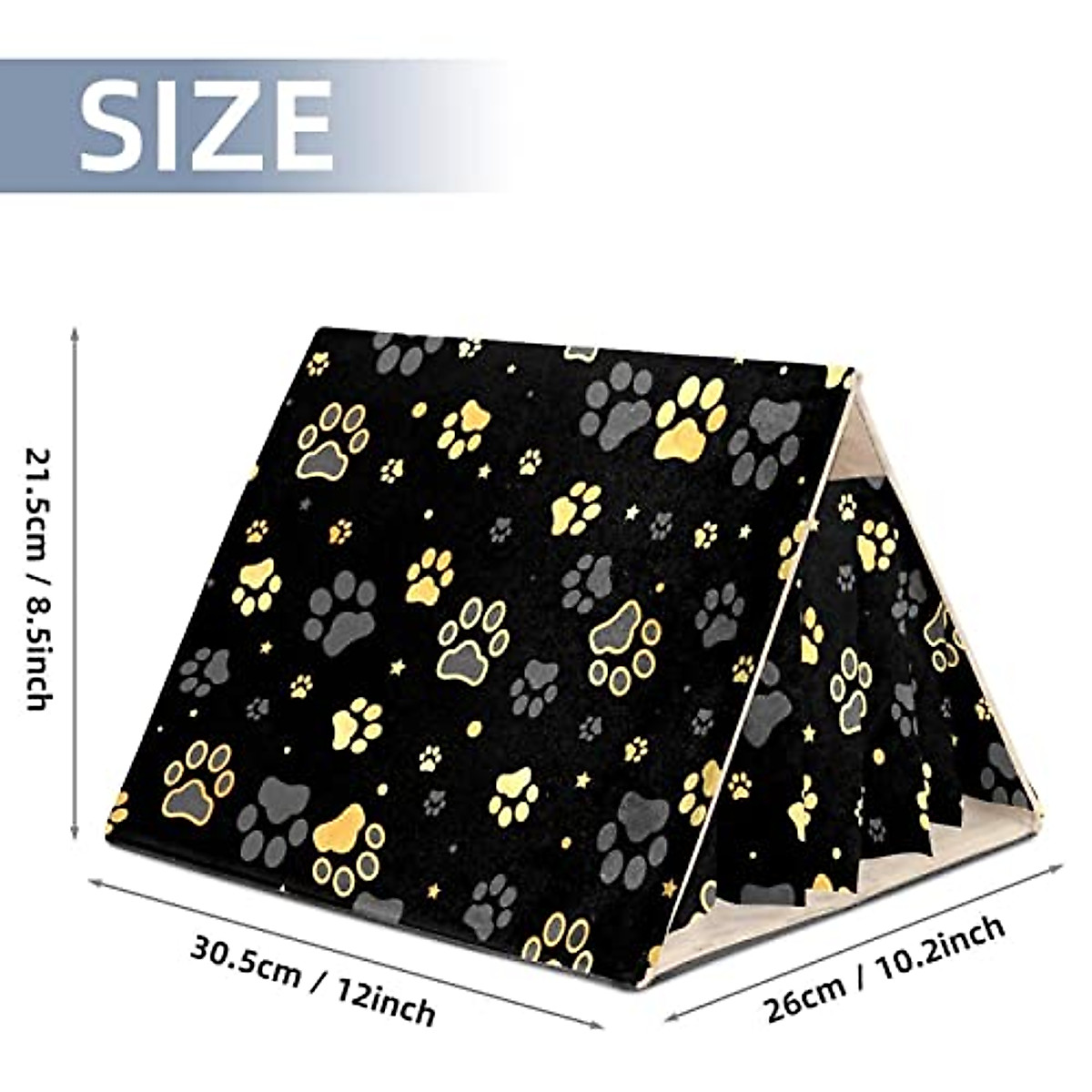enheng Small Pet Hideout Gold Dog Paw Footprint and Star Pattern Hamster House Guinea Pig Playhouse for Dwarf Rabbits Hedgehogs Chinchillas