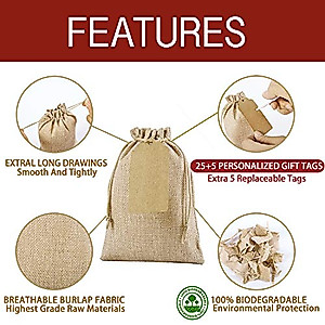 25 Burlap Bags with Drawstring Closure 5" x 7" Closure Gift Bags for Wedding Party, Arts & Crafts Projects, Presents, Snacks & Jewelry, Kitchen Storage Biodegradable Linen Sack Pouch Tags