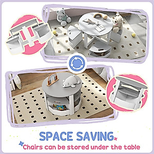 Qaba Kids Table and Chairs Set, 5 Piece Toddler Table and Chairs Set with Storage for Art, Craft, Drawing, Playroom, Classroom, Nursery, Gray