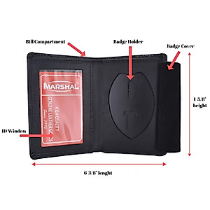 Marshal Genuine Leather RFID Slim Thin Bifold ID Money Wallet Oval Shape Badge Holder