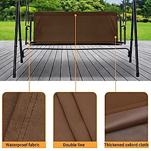 Replacement Outdoor Swing Seat, Porch Swing Cushion Cover, 600D Thickened Oxford Waterproof Sunscreen Porch Swing Cushions for Patio Furniture Garden Bench, Coffee
