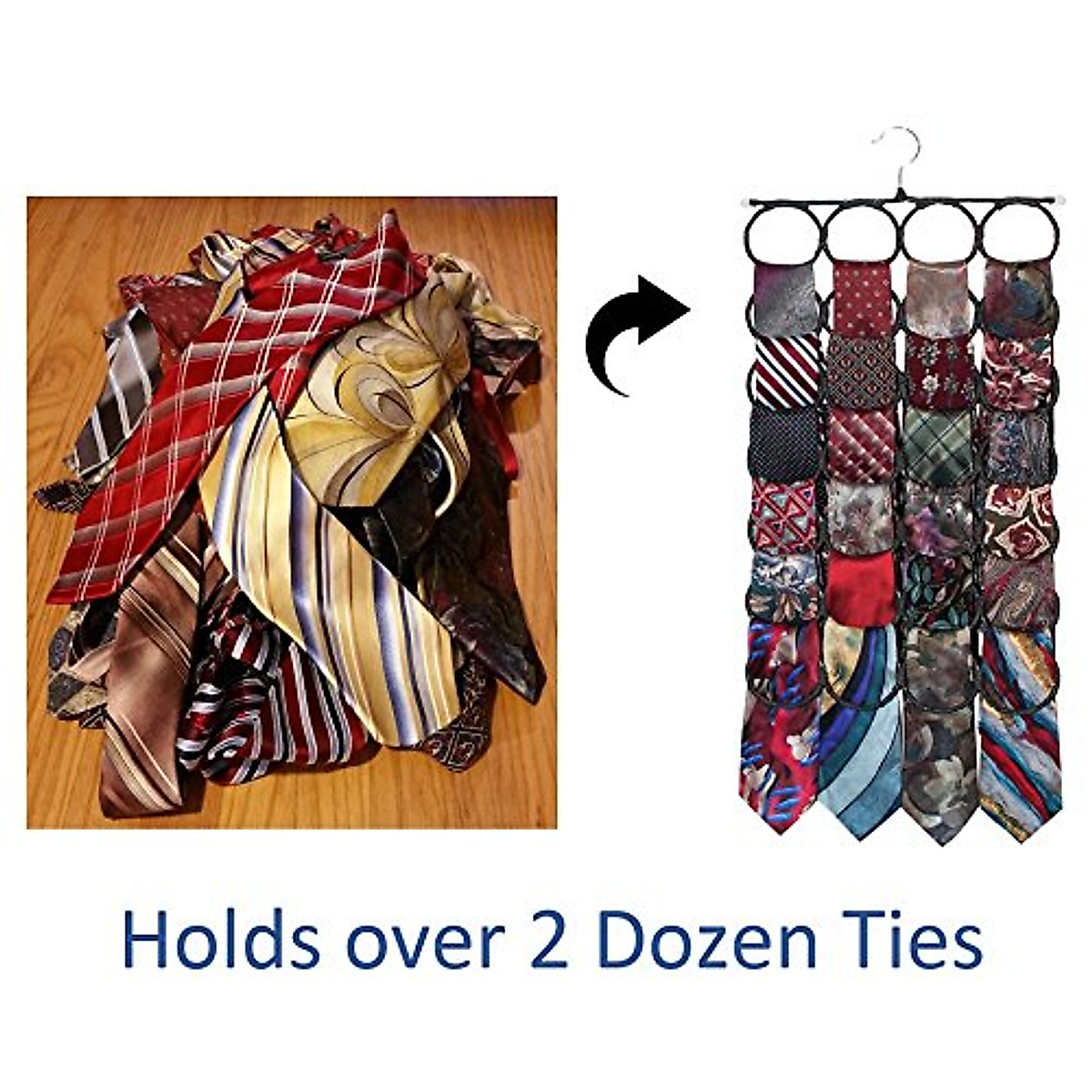 Marcus Mayfield Men's Tie Rack, The No Snags, Best Space Saving, Tie & Scarf Hanger for Ties, Scarves & Accessories | Closet Organizer & Holder | Stores Over 2 Dozen Ties (1-Black)