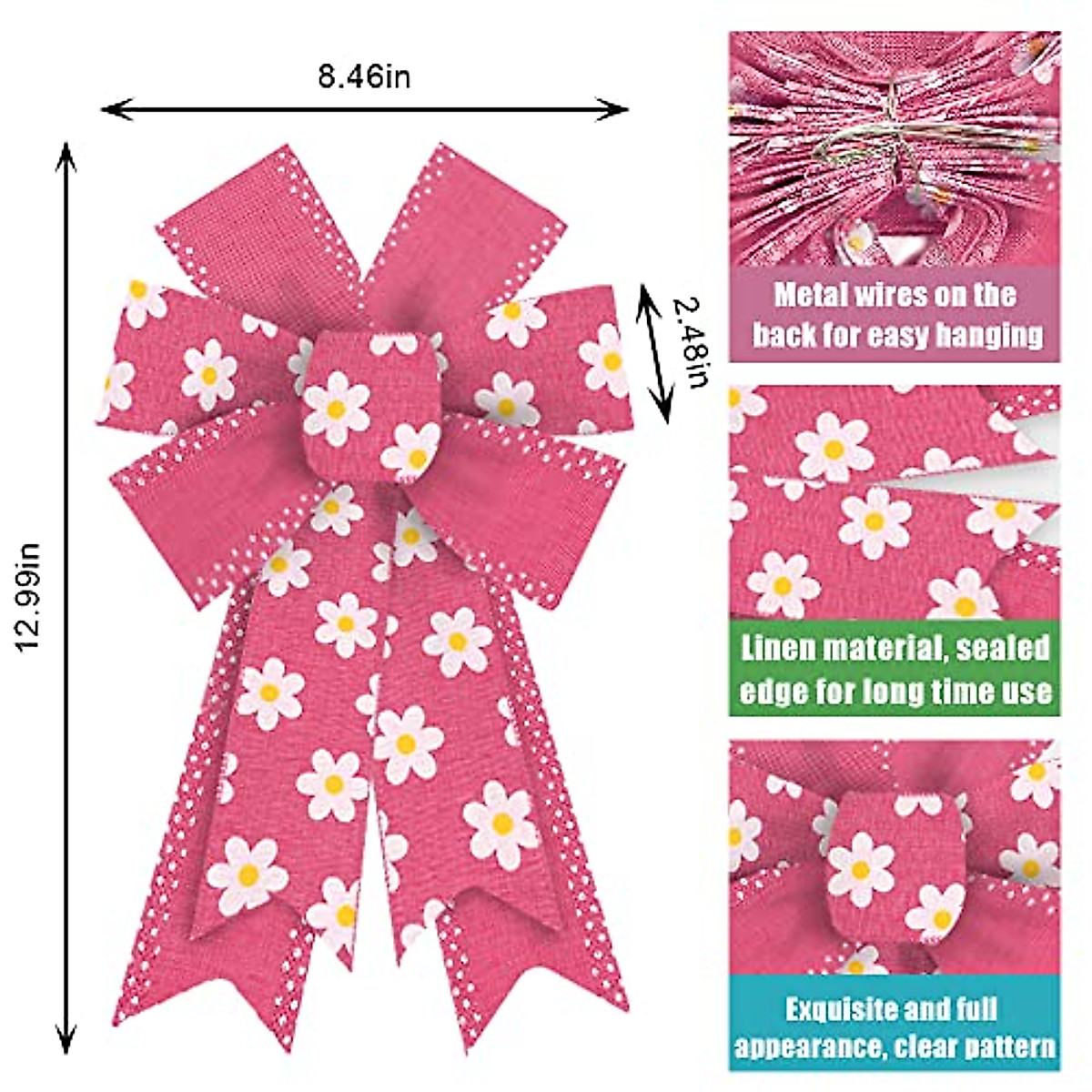 Estivaux 2 Pieces Easter Bows for Wreath, Happy Easter Wreath Bows Pink Burlap Bows Spring Flowers Bows Bows for Front Door Easter Spring Birthday Party Decorations