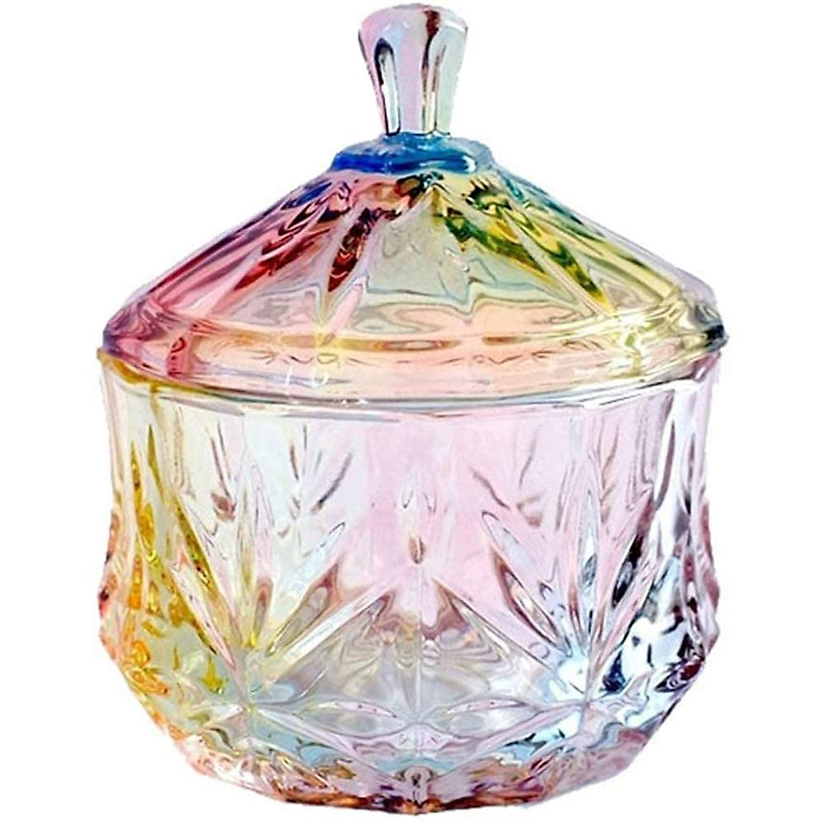 SOCOSY Royal Embossed Glass Apothecary Jar With Lid, Candy Jar Containers Wedding Candy Buffet Jar Crystal Jewelry Box Food Jar 9 oz