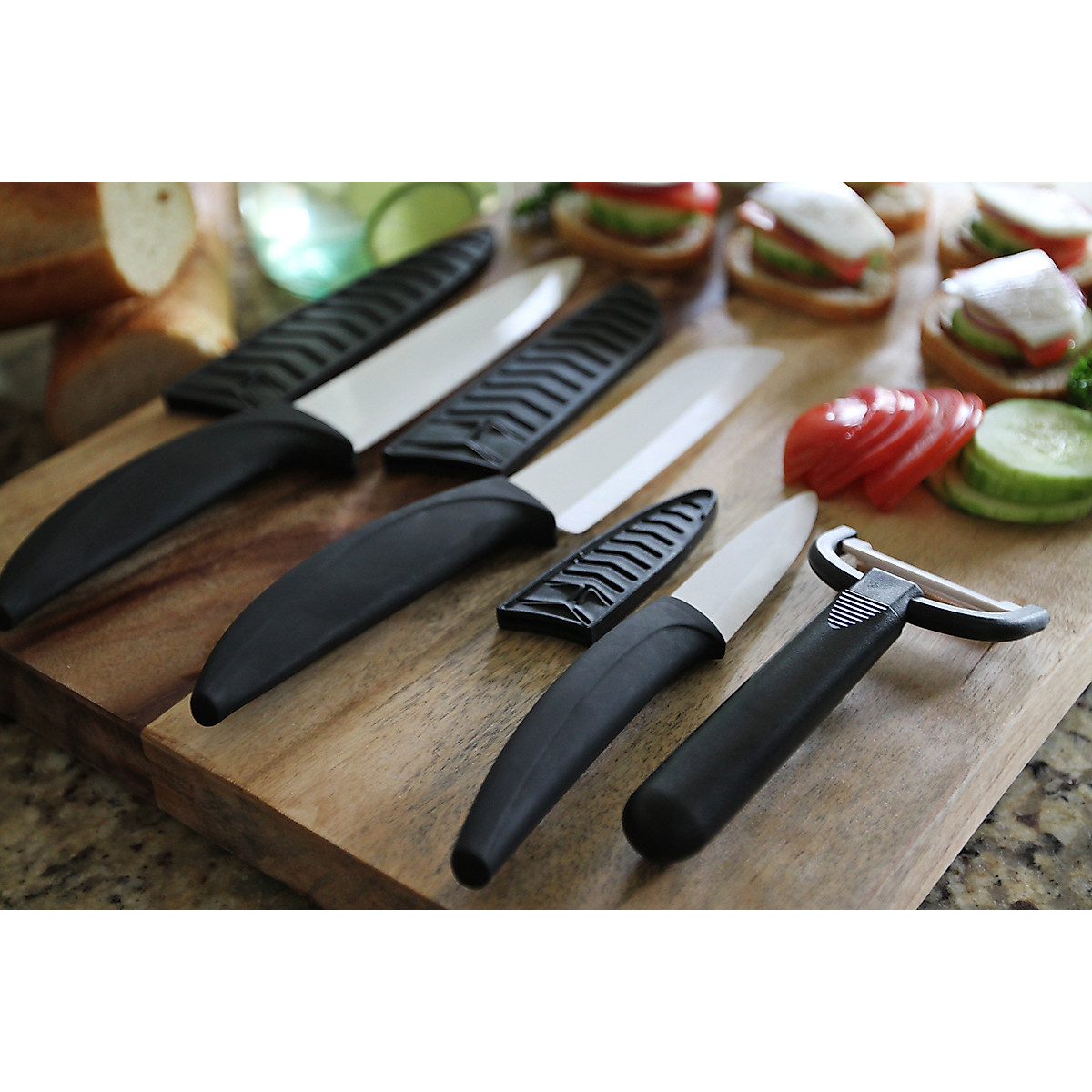 Miracle Blade IV World Class Professional Series White Ceramic 7-piece Knife Set with Protective Blade Covers