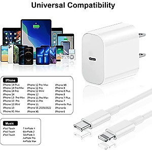 Fast Charger iPhone [Apple MFi Certified] 1 Pack 20W PD USB C Wall Fast Charger Adapter with 1 Pack 6FT Type C to Lightning Cable Compatible with iPhone 14 Plus 14 13 12 11 Pro Max Mini XS XR X iPad