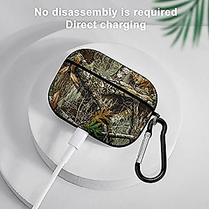 YouTary Autumn Hunting Tree Camo Pattern Apple Airpods pro Case Cover with Keychain, AirPod Headphone Cover Unisex Shockproof Protective Wireless Charging Headset Accessories