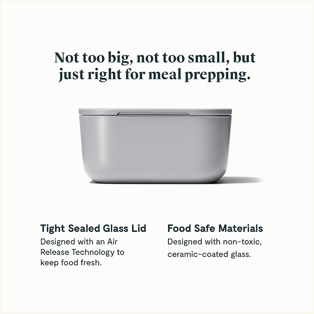 Caraway Glass Food Storage, 6.6 Cup Glass Container,Ceramic Coated Food Container,Easy to Store, Non Toxic, Non Stick Lunch Box Container with Glass Lids. Dishwasher, Oven,Square Shape,Gray