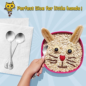 E-far Toddler Spoons, 6-Piece Stainless Steel Kids Utensils Spoon for Baby Self Feeding, Attached Portable Case & Cute Animal Pattern, Solid Metal & Small Size, Rust Free & Dishwasher Safe