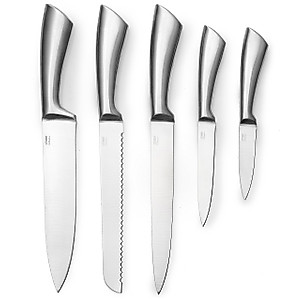 Cheer Collection Stainless Steel Chef Knife Set with Acrylic Stand (6-Piece) Professional Kitchen Utensils - Sharp Serrated and Standard Blades for Mincing, Chopping, Slicing