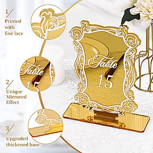 15 pcs Modern Arch Gold Table Numbers for Wedding Reception， Acrylic Signs and Holders ，Perfect for Centerpiece, Reception, Decoration, Party, Anniversary, Event（4x6 Inch）