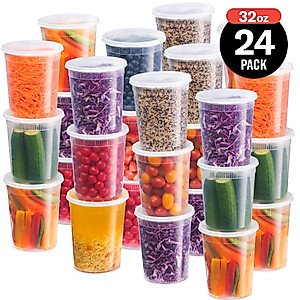 Plastic Deli Food Storage Containers With Leak-Proof Lids (24 Pack, 32 Oz) | Microwaveable Airtight Container For Soups, Snacks, Meal Prep, Salad, Ice Cream | BPA-Free Kitchen & Restaurant Supplies
