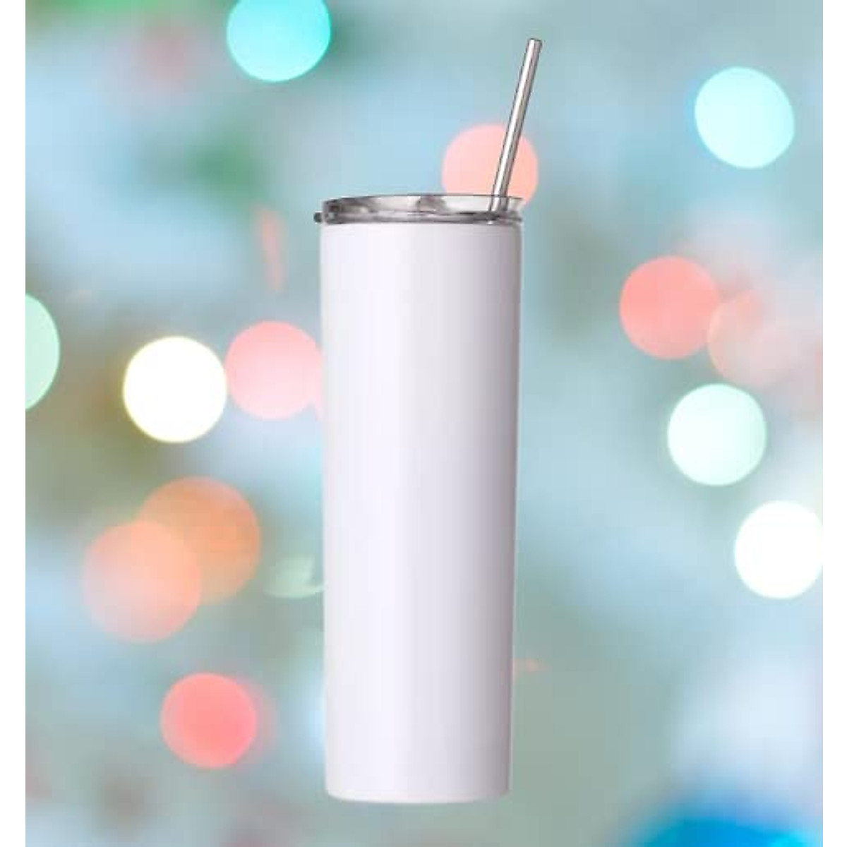 20oz stainless steel double walled insulated drink bottle with straw white skinny