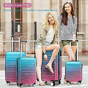 LARVENDER Luggage 4 Piece Sets Expandable PC+ABS Hardside Multicolor Suitcase Sets Double Wheels TSA Lock, Cotton Candy