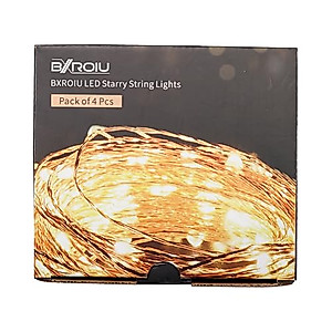 BXROIU 4 x Fairy Lights Battery Operated 8 Lighting Modes,50LEDs,16.4Ft/5 Meters Silver Wire String Lights,Timer Function,and Remote Control.for Christmas,Party,Wedding,Decorative Lighting(Warm White)