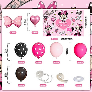 Pink Mouse Birthday Backdrop 6x4ft and Pink Mouse Color Balloon Garland Kit,116 pcs Pink Black Dot Balloon Arch with Pink Bow Balloons for Girls Mouse Theme Birthday Baby Shower Party Supplies