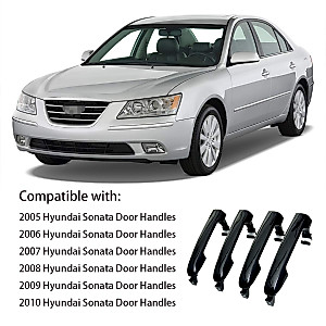 YMHHefy Door Handle Compatible for Hyundai Sonata 2005 2006 2007 2008 2009 2010 82651-3K000 826513K000 Outside Exterior Black Front Driver Passenger Side Rear Left Right 4Pcs