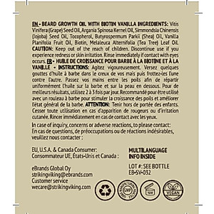 Striking Viking Beard Growth Oil with Biotin - Thickening & Conditioning Beard Oil Growth - Naturally Derived Beard Oil for Facial Hair Growth for Men Vanilla, 2 Fl Oz (Pack of 1) - Vanilla Beard Oil