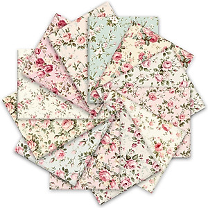 Whaline 12Pcs Spring Cotton Fabric Bundles Pink Vintage Rose Fat Quarters Pastel Floral Quilting Patchwork for DIY Handmade Crafting, 18 x 22 Inch