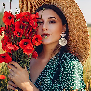 Hicarer 8 Pairs Handmade Rattan Drop Dangle Earrings Statement Acrylic Earrings Geometric Woven Wicker Earring Boho Straw Earrings Tassel Hook Earrings for Women(Simple Style)