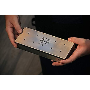 Grill Gods BBQ Smoker Box - Grilling Accessory for Gas Grill and Charcoal Grill made of Stainless Steel with Reinforced Hinged Lid - Handles WoodChips and Pellets to add Barbecue Smoke Flavor