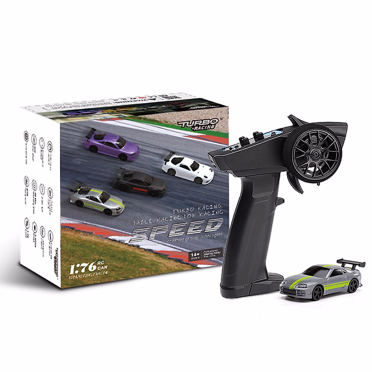 havcybin 1:76 Turbo Racing Scale RC Sport Car, Table Racing Remote Control Mini Model Car Full Proportional RTR Kit Toys (C73grey)