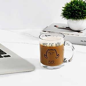 DAZLUTE Glass Coffee Mug, Best Cat Mom Ever Clear Coffee Mugs with Handle, Funny Mother’ s Day Birthday Christmas Gifts for Cat Lovers Mom Mother Women Her, 11Oz