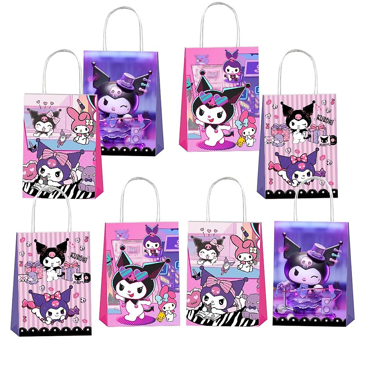 Tuklye 12pcs Kuromi Party Favor Gift Bags with Handles for Kids Birthday Party Supplies Decorations