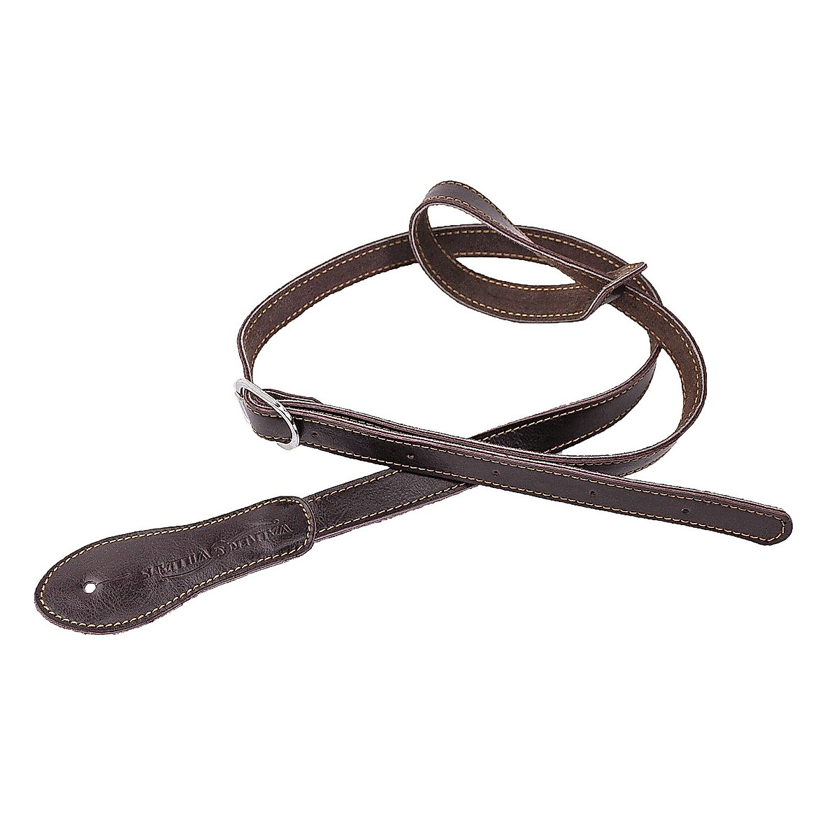 Walker & Williams M-78-BRN Soft Brown Premium Thick Grain Leather Adjustable Mandolin, Mandola, Bouzouki Strap