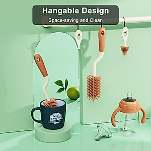 eBanGo Silicone Bottle Brush Set with Stand, 360° Rotating Silicone Bottle Cleaning Brush Cleaner Set, Long Handle 3 in 1 Multipurpose Silicone Baby Bottle Gap Cap Cleaner Brush (Orange)