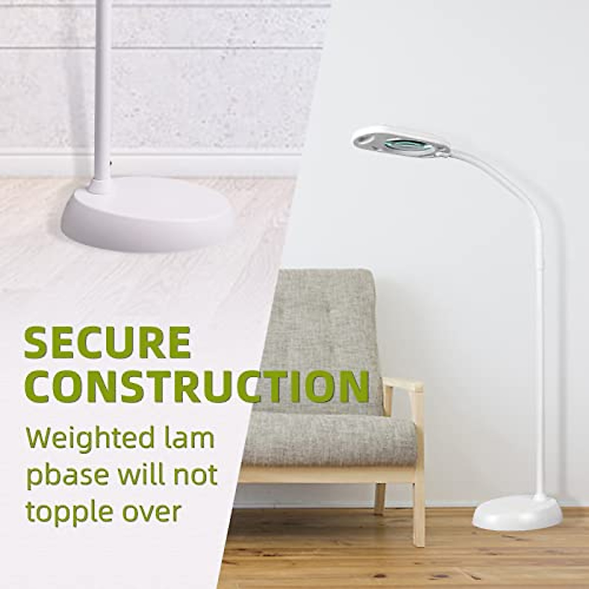 UMPOOL 2 in 1 Magnifying Floor Lamp 5X & Bright LED Floor Lamp Hand Free with Adjustable Gooseneck - Magnifier Daylight Work Light for Reading, Repair, Crafts, Sewing etc.(White)