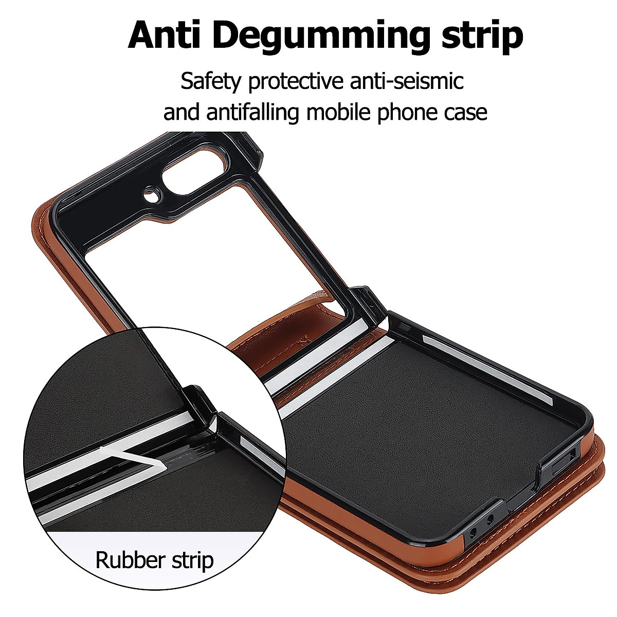 XIMAND for Samsung Galaxy Z Flip 5 Luxury Zipper Wallet Phone Case, Multi-Function Kickstand Card Holder Adjustable Crossbody Strap, Fashion Flip Case.(Brown)