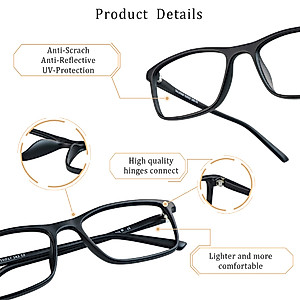 LifeArt Blue Light Blocking Glasses, Anti Eyestrain, Computer Reading Glasses, Gaming Glasses, TV Glasses for Women Men, Anti Glare (Black, 0.75 Magnification)