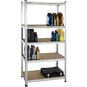 Amazon Basics Medium Duty Storage Shelving Double Post Press Board 5 tier Shelf, Aluminum, 36 x 18 x 72