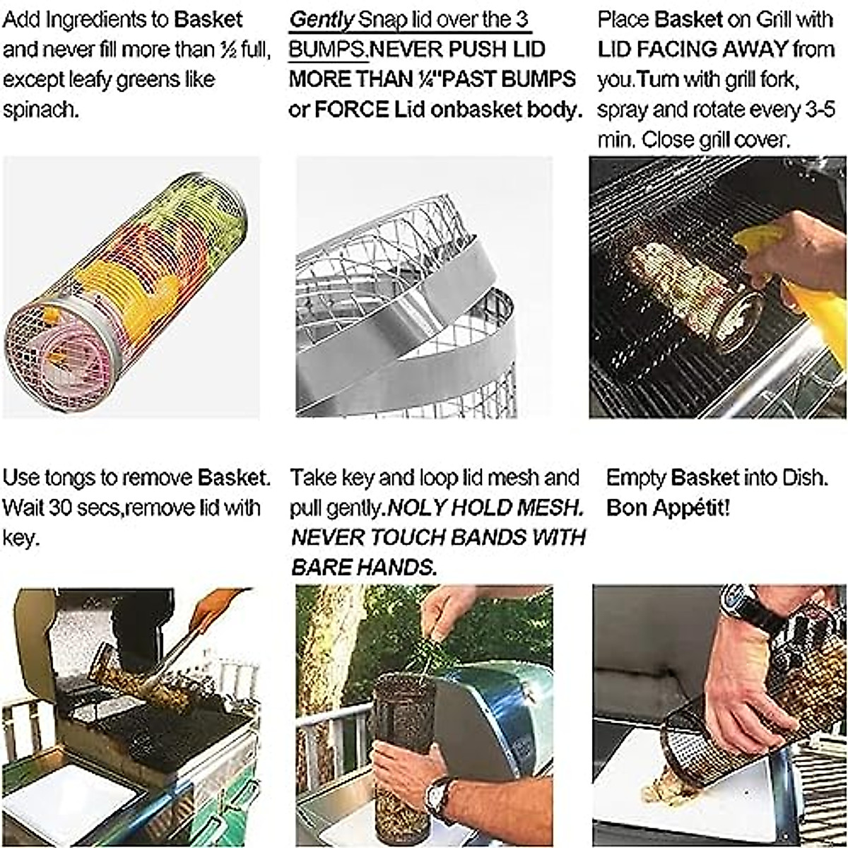 Rolling Grilling Basket-Grill Basket 2 PCS-BBQ Grill Basket, Stainless Steel Grill Mesh Barbeque Grill Accessories, Portable Grill Baskets for Outdoor Grill for Fish, Shrimp, Meat, Vegetables, Fries (3.54 x 3.54 x 11.8 inch)