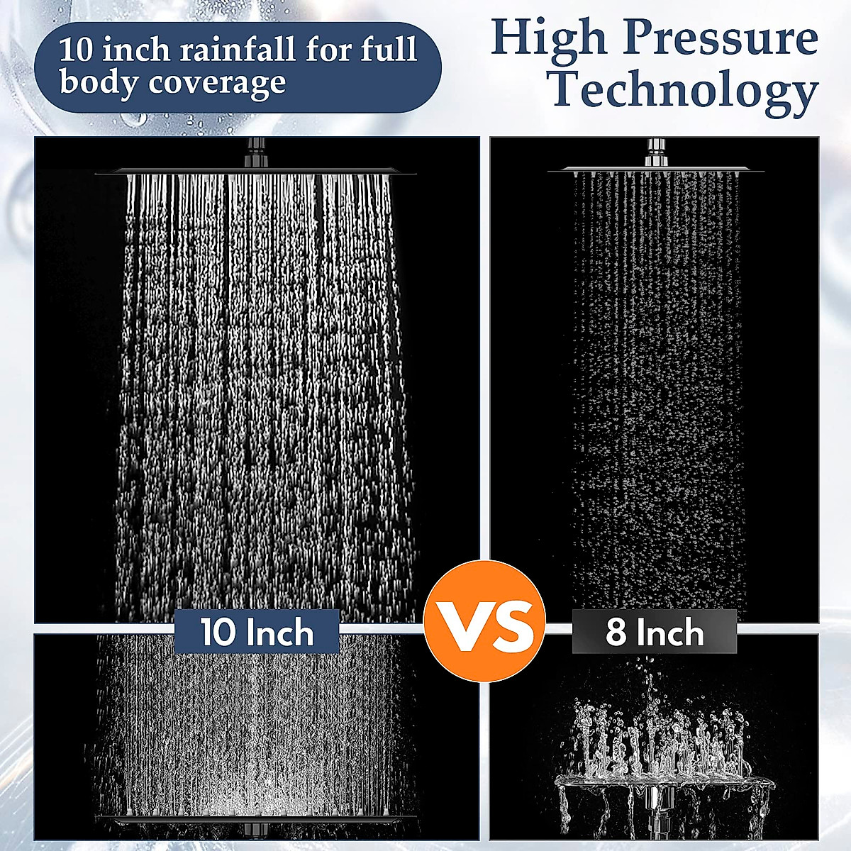 XaGai 10" Rustproof & High Pressure Rainfall Shower Head with Handheld, 11" Extension Arm, 6 Spray Settings, Built-in Tile Power Wash, Easy Installation