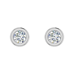 0.14 Carat Bezel Set Diamond Stud Earrings in 14K White Gold (I1-I2 Clarity)