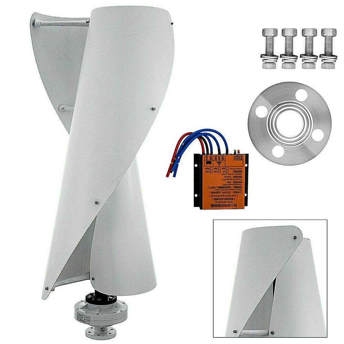Wind Turbine Generator, 12V 400W Helix Magnetic Levitation Axis Portable Vertical Helix Wind Power Turbine Generator Kit with Charge Controller for Boats, Gazebos, Cabins, Windmills(White)