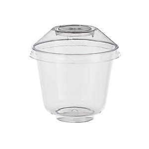 Exquisite Clear Plastic Mini Stemmed Mousse Dessert Cups, Disposable Hard Plastic Tasting Cup With Lid ~ 5 oz ~ (60 Count)