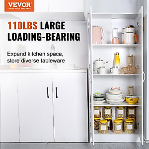 VEVOR 60" Tall Kitchen Cabinet, 110LBS Freestanding Pantry with 3 Shelves(2 Adjustable) for Food Storage, Engineered Wood Utility Cabinet for Kitchen and Dining Room, 12"D x 24"W x 60"H, White