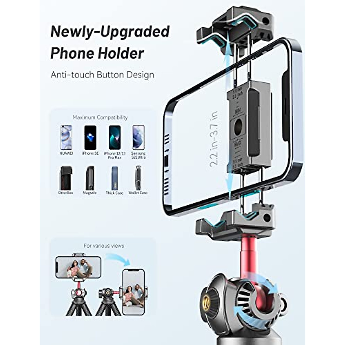 Phone Tripod Stand with Upgraded Phone Clip, Tupwoon Flexible Tripod for iPhone and Android Cell Phone, Portable Phone Stand for Video Recording, Camera, GoPro