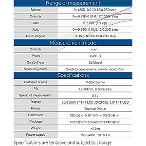 JD-2600A 7'' LCD Touch Screen New Digital Auto Lensmeter Lensometer Focimeter