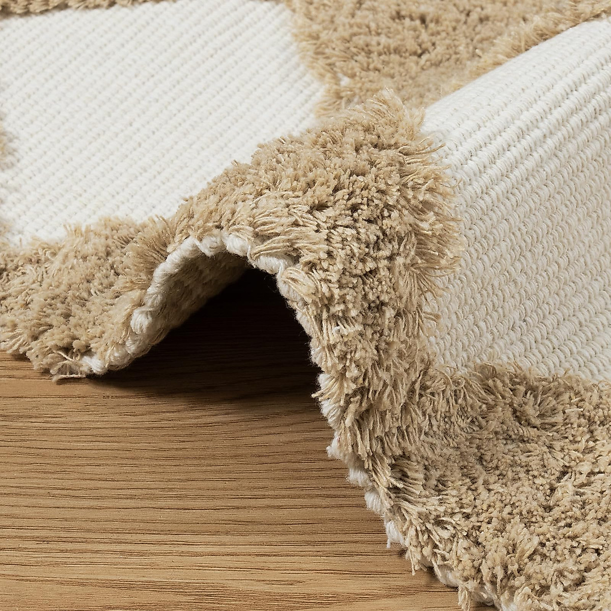 Collive Checkered Boho Bathroom Rugs, 2x3 Small Cute Throw Rug for Bedroom Modern Washable Bath Mats Cotton Woven Tufted Rug, Farmhouse Entryway for Kitchen Laundry Entrance Decor, Khaki