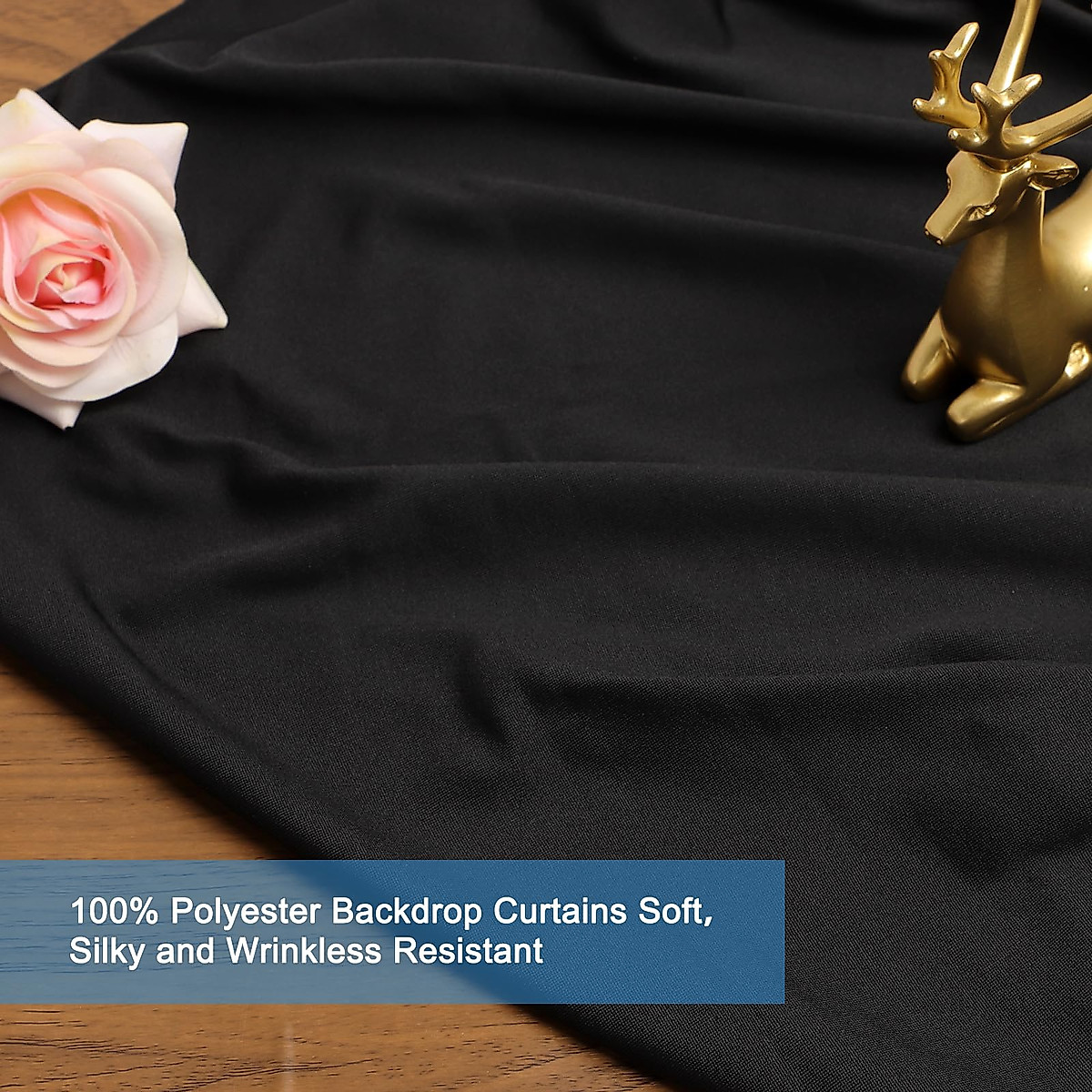 Aimosen 5x10FT 2 Panels Black Backdrop Curtains for Party Wedding Baby Shower Birthday Photoshoot Halloween Decorations, Thick Wrinkle Free Polyester Black Background Drapes with Rod Pockets