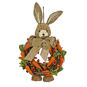 National Tree Company Artificial Hanging Wreath, Foam Ring Base, Decorated with Bunny, Carrots, Vines, Leafy Greens, Easter Collection, 20 Inches